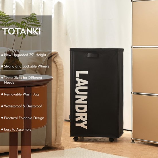 TOTANKI Grote wasmand met 4 wielen en handgrepen aan beide zijden, opvouwbare wasmand,... | bol