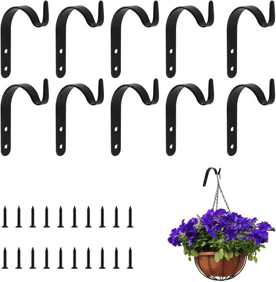 Set van 10 zware wandhaken - zwarte ijzeren ophangbeugels met 20 ...