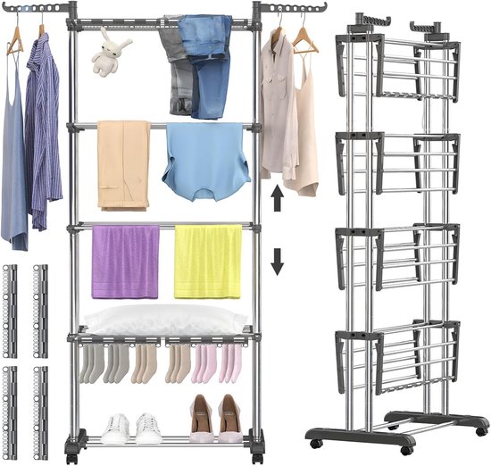 Wasrek Toren met 5 Verstelbare Niveaus - Inklapbaar Staand Droogrek met ...