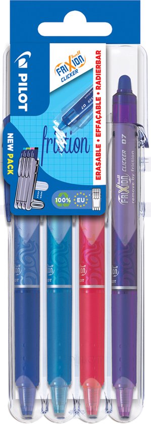 PILOT rollerball FRIXION BALL CLICKER 07, 0,35 mm, Set2Go, 4 stuks in etui | bol