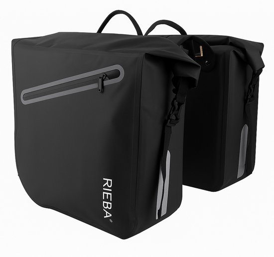 Rieba® Dubbele Fietstas 46 Liter Rolltop - Zwart - Hoogwaardig ...