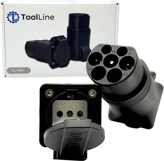 ToolLine - Type 2 naar Schuko adapter - Type 2 - 16A EV lader - Type 2 ...
