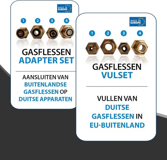 Adapterset voor Gasflessen - Euro Vulset - 4 delig | bol