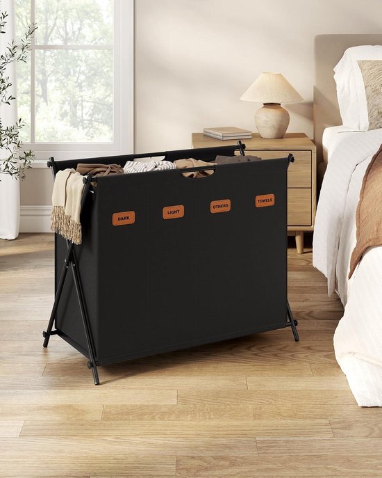 Laundry Basket 155 Litres with 4 Compartments Foldable X-Frame and ...