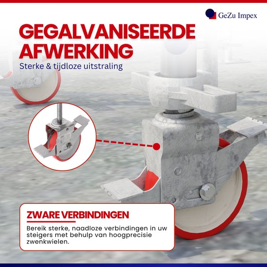GEZU IMPEX Steiger Spindel Met Zwenkwielen Rem 600 kg Gegalvaniseerd | bol