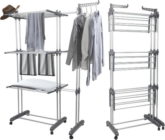 Uittrekbaar Beweegbaar Droogrek met 3 Niveaus - Opvouwbaar voor Binnen ...