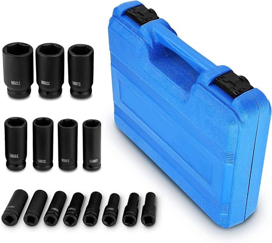 16-delige Slagmoersleutel Set - 6-delige 6-punts Dopsleutel Set met 1/2 ...