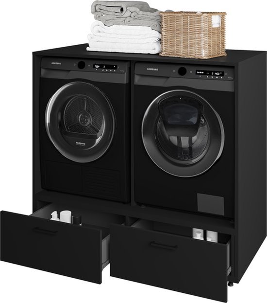 Trendmeubel - Mielo Wasmachine en droger ombouw - Met lade - Zwart | bol