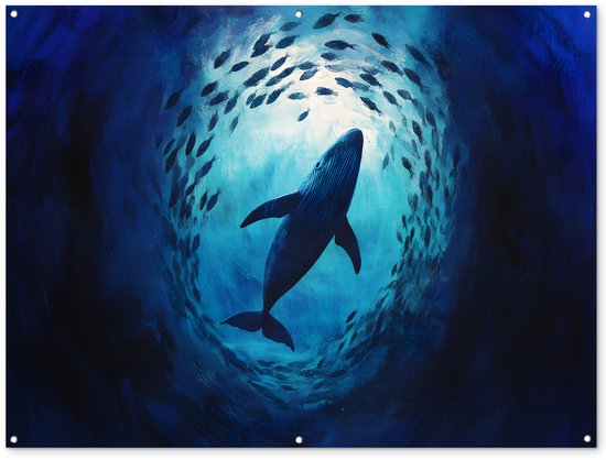 Tuinposter 160x120 cm - Tuindecoratie Walvis - Vissen - Donkerblauw ...