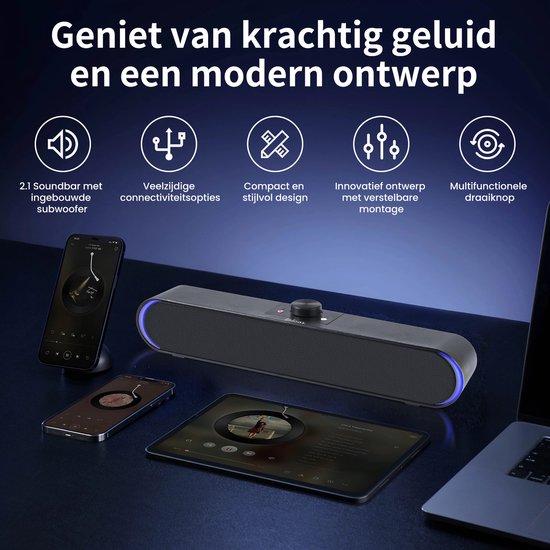Faas Soundbar PC Speakers - Bluetooth 5.0 - USB-C - Microfoon - Zwart | bol