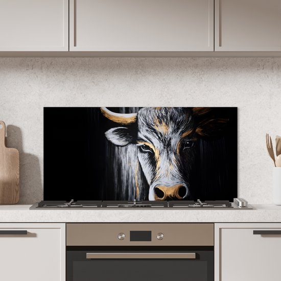 Spatscherm keuken 90x45 cm - Kookplaat achterwand Stier - Hoorns ...
