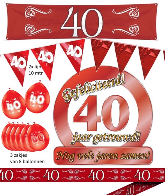40 jaar getrouwd XL 9 delig- Jubileum pakket feestversiering - robijnen ...