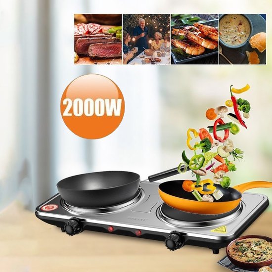 CHIWIN Elektrische Kookplaat - 2000W Dubbele Kookplaat - RVS Vrijstaand ...
