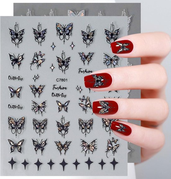 Allecto Plus - 8-delig 3D vlinder nagelstickers met verschillende ...