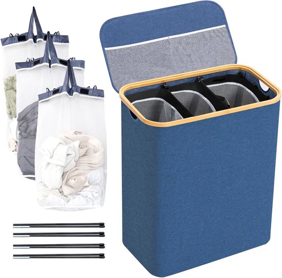 3-Compartment Laundry Basket with Lid, Sorting System and Water ...
