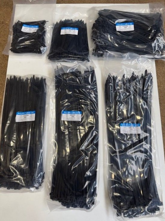 kabelbinders tie-raps 1500 stuks 6 verschillende maten. UV en ...