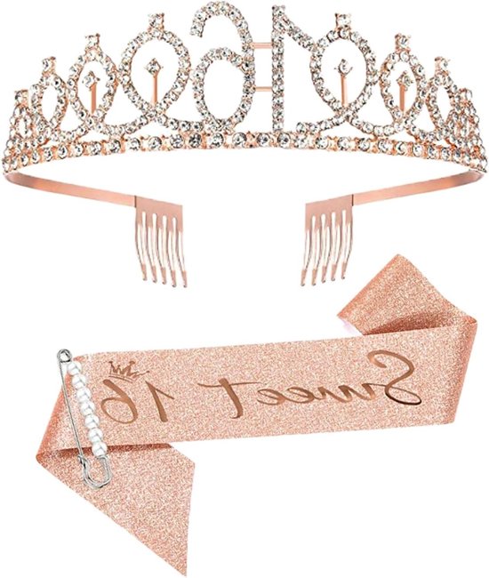 Allecto Plus - 16e Verjaardag Sjerp en Tiara Set - Kristallen Tiara en ...