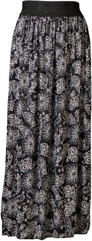 Dames plooirok bladeren print 04 lang brede band - zwart/crème | Maat ...