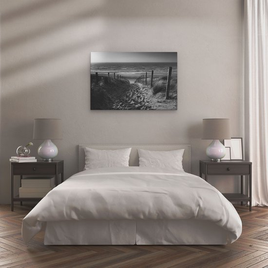 Artaza Canvas Schilderij Voetpad in de Duinen met Strand en Zee - Zwart Wit - 120x80 -... | bol