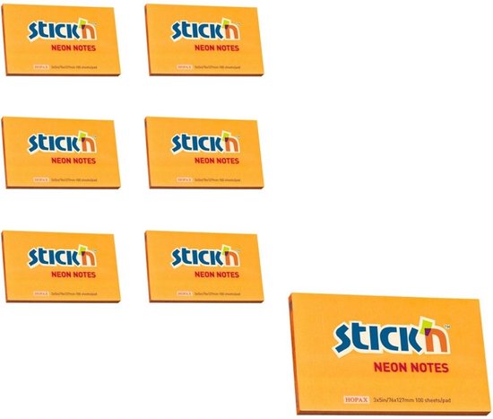 Stick'n sticky notes - 6-pack - 76x127mm - Neon Oranje - 100 ...