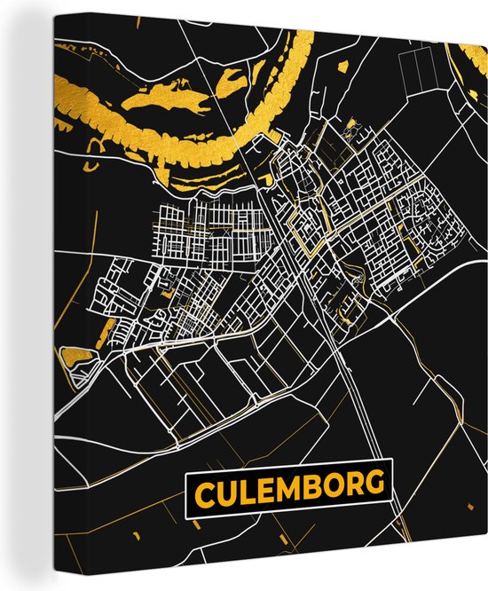 Canvas Schilderij Culemborg - Stadskaart - Black and Gold - Kaart ...