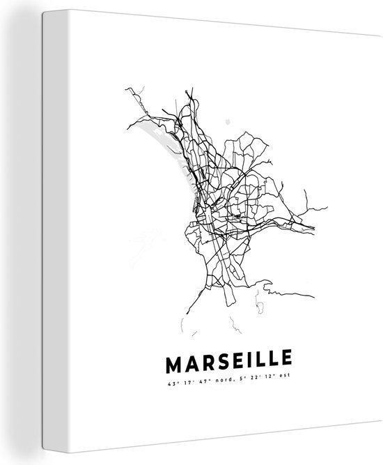 Tableau Tableau France - Plan de Ville - Marseille - Carte - Wit Zwart ...
