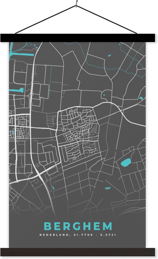 Posterhanger incl. Poster - Schoolplaat - Berghem - Blauw - Kaart ...