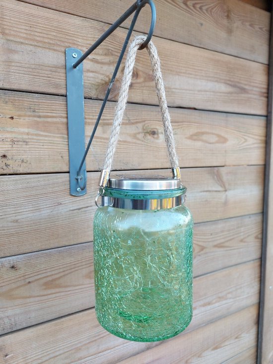 Solarlamp Letty groen - LED Solar Buitenlamp - Glazen Pot met jute ...