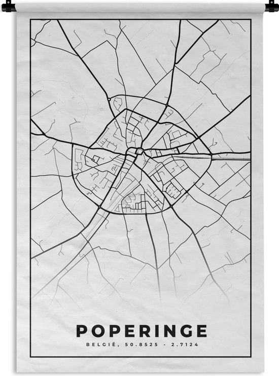 Wandkleed - Wanddoek - België – Poperinge – Stadskaart – Kaart – Zwart ...