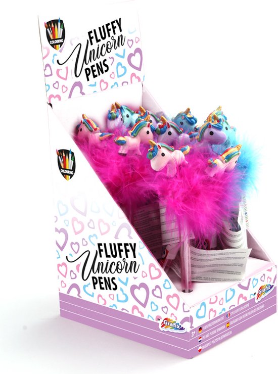 Grafix 12x Pen met pluizige Eenhoorn | 3 verschillende kleuren ...