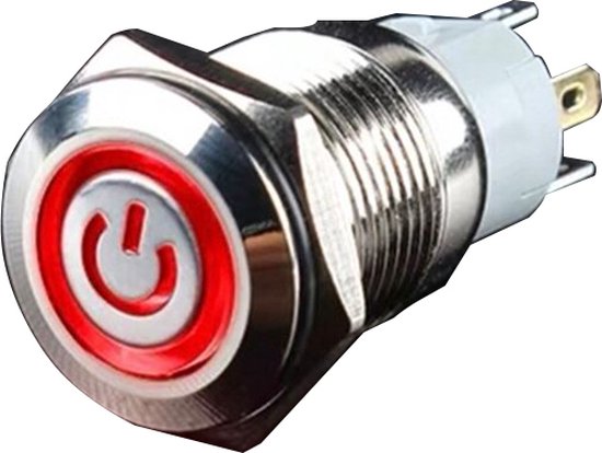 Metalen drukschakelaar met LED indicatie 16mm rond 12V/24V - waterproof ...