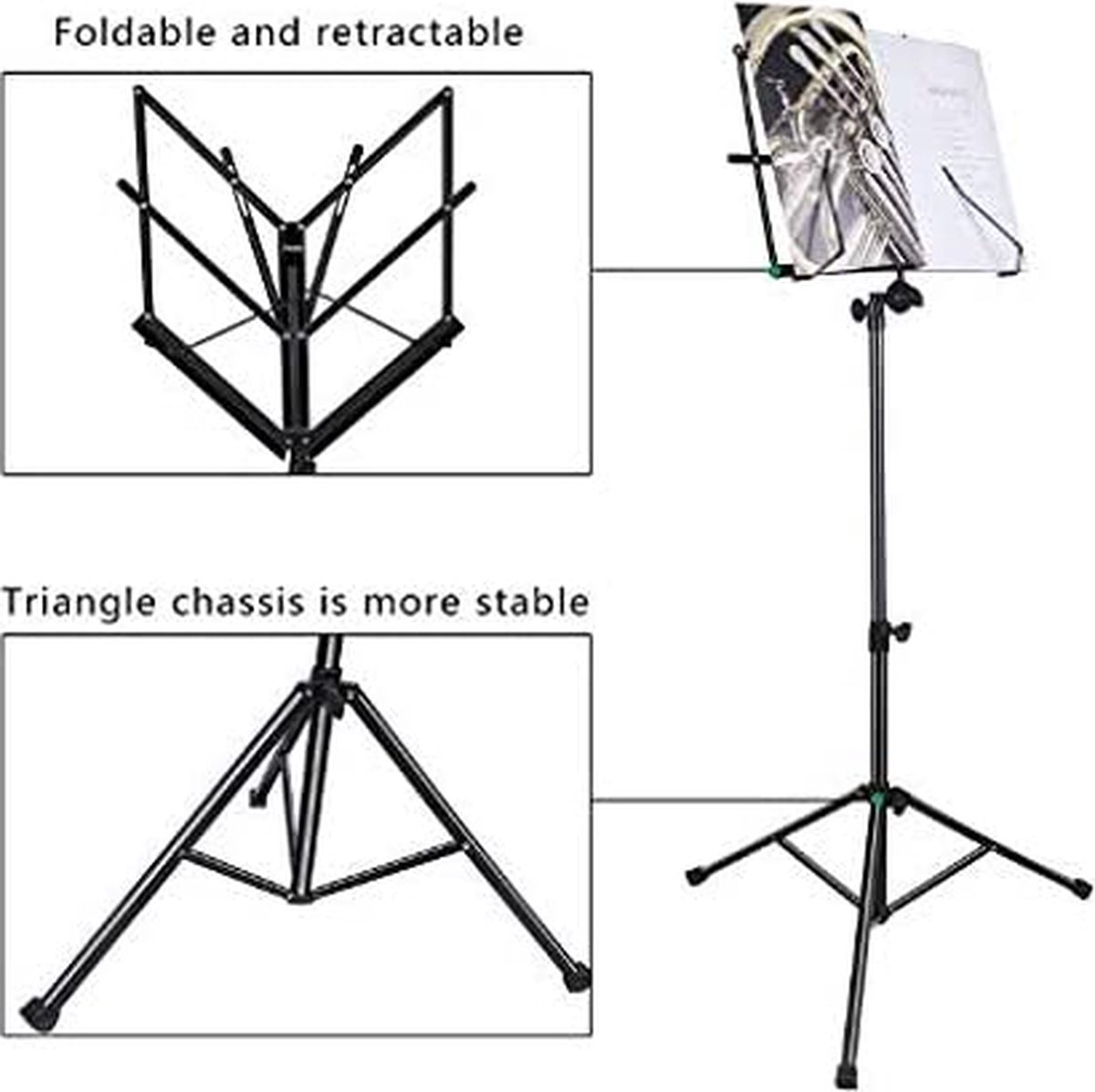Muziekstandaard Met Tas - Mugig - Opvouwbaar - Opklapbare Bladmuziek ...