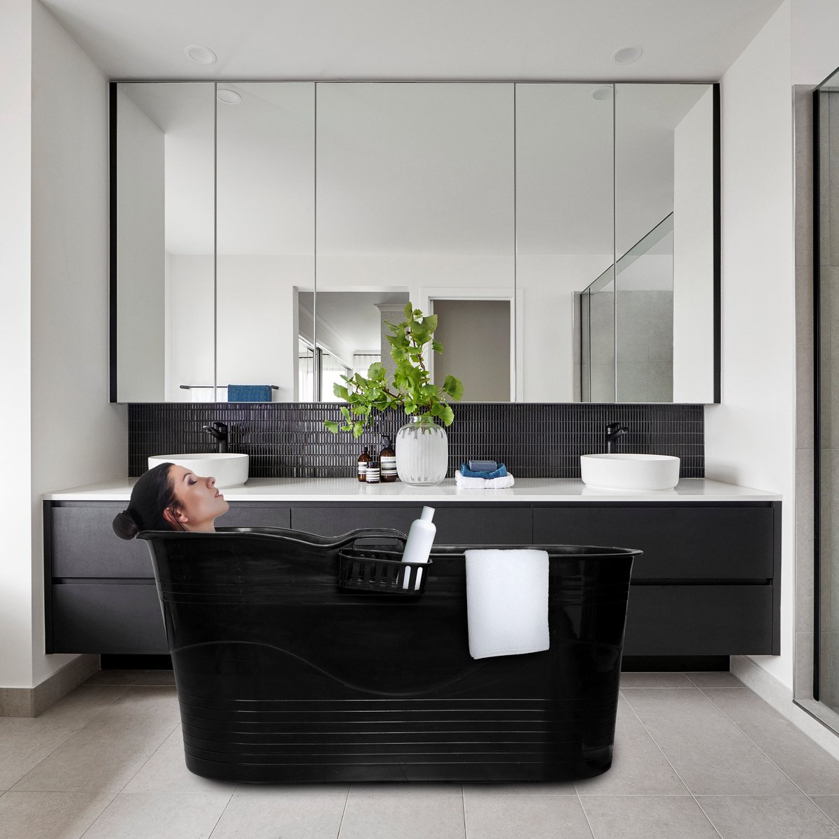 LIFEBATH - Zitbad Mira - Bath Bucket XL - 400L - Ligbad 122 cm - Zwart ...