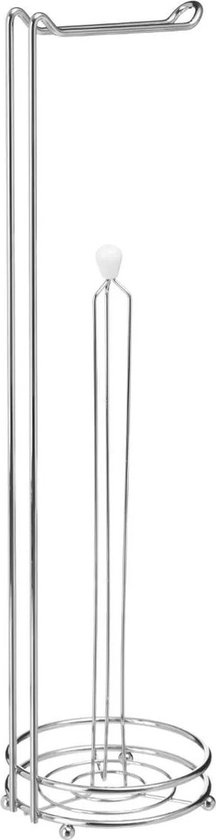 Staande wc/toiletrolhouder met reservoir zilver/wit 60 cm van metaal ...