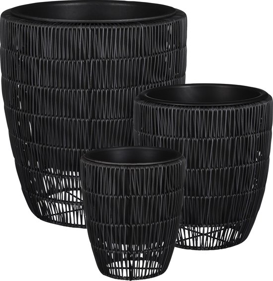 Oneiro Luxe Bloempot Peta pot rond zwart set van 3 - H42xD38 cm – hotel ...