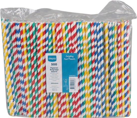 DEPA® Rietje - buigzaam - papier - 220mm - assorti | bol