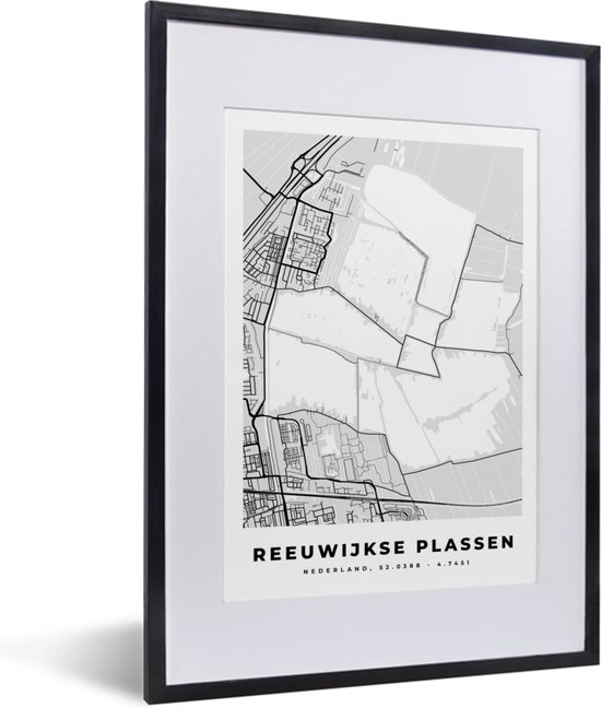 Fotolijst incl. Poster - Plattegrond - Reeuwijkse Plassen - Nederland ...
