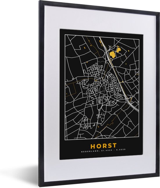 Fotolijst incl. Poster - Horst - Black and Gold - Stadskaart ...