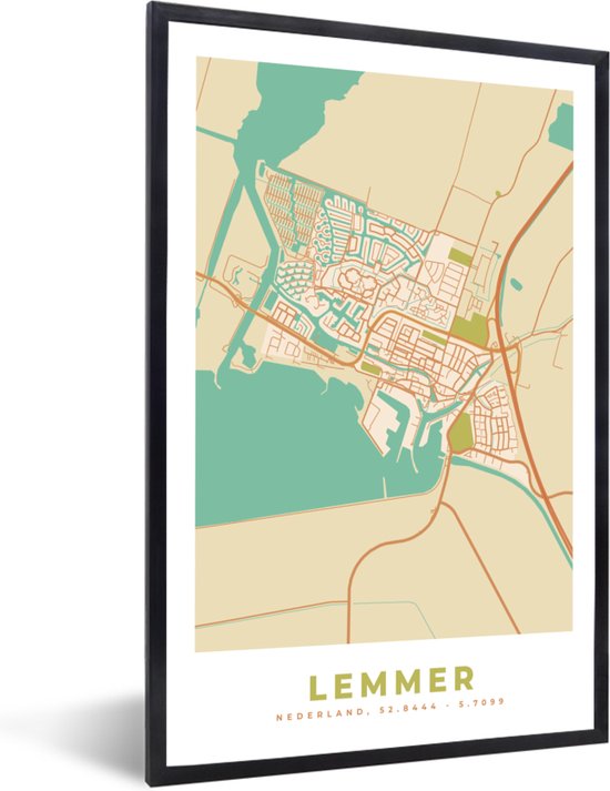 Fotolijst incl. Poster - Lemmer - Vintage- Kaart - Stadskaart ...