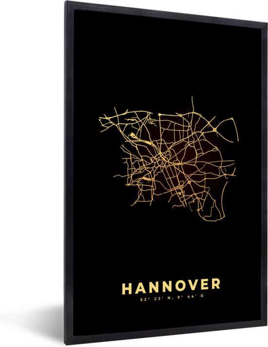 Fotolijst incl. Poster - Hannover - Goud - Kaart - Stadskaart ...