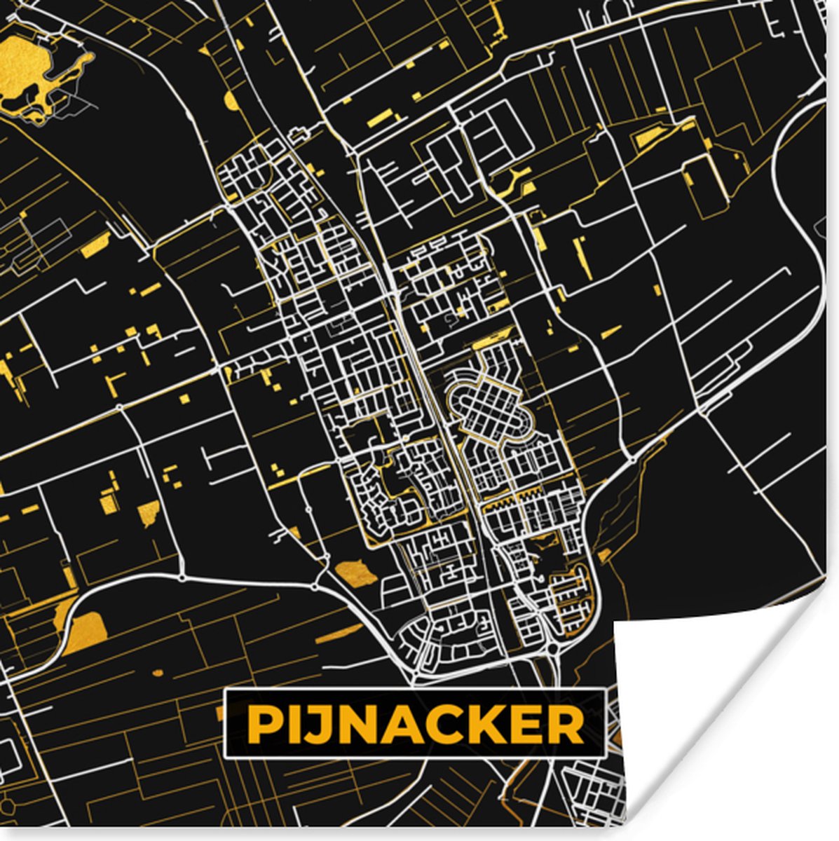 Poster Pijnacker - Stadskaart - Plattegrond - Kaart - Goud - 30x30 cm ...
