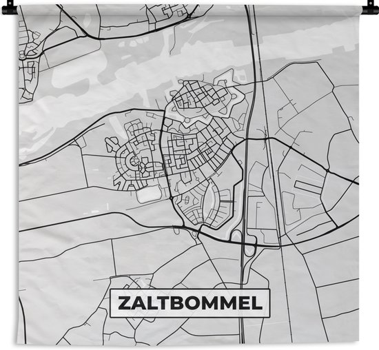 Wandkleed Wanddoek Zaltbommel Zwart Wit Stadskaart Plattegrond Kaart Bol