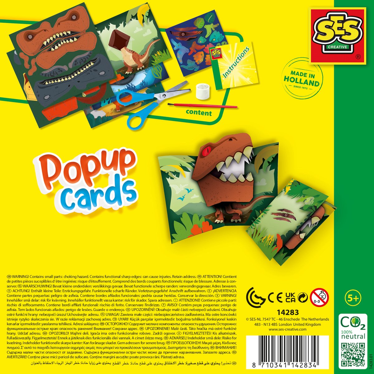 SES - Pop-up kaarten - Dino's - 3 stuks - zelf maken - inclusief schaar ...