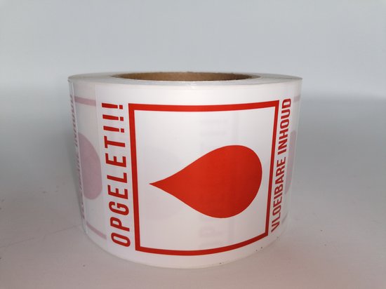 Stickers op rol | "Opgelet! Vloeibare inhoud" | 300 stickers | 7 x 10 ...