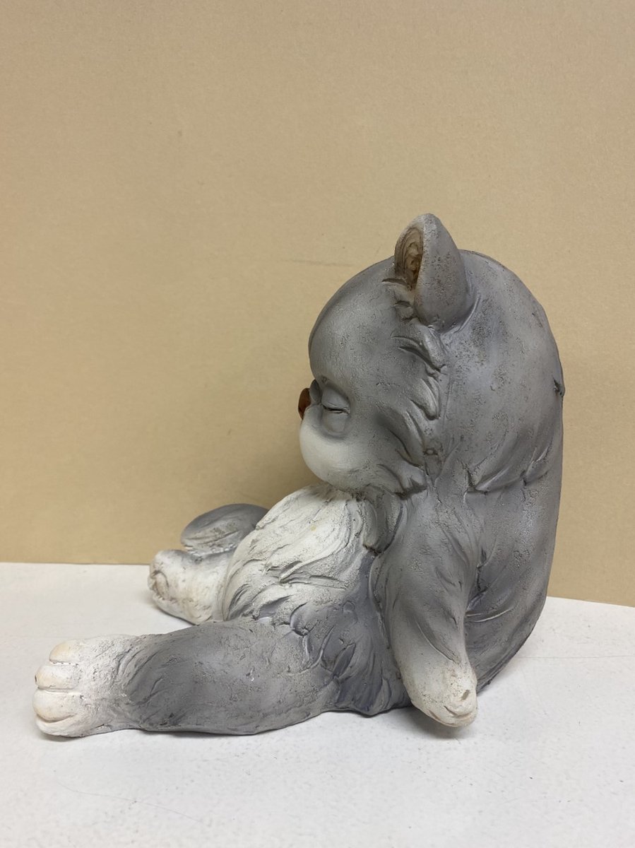 Decoratief polyresin slapend dier - grijze poes/kat - hoogte 20x19x17 ...