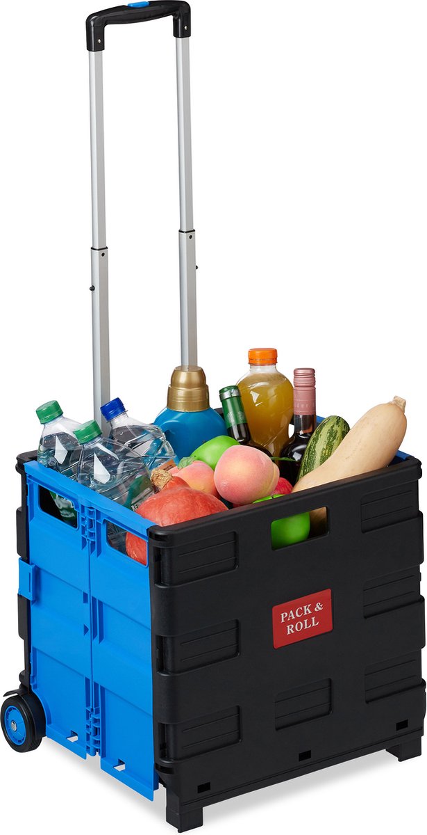 Relaxdays 1x caddie - caisse pliante - caddie bleu - pliable | bol.com