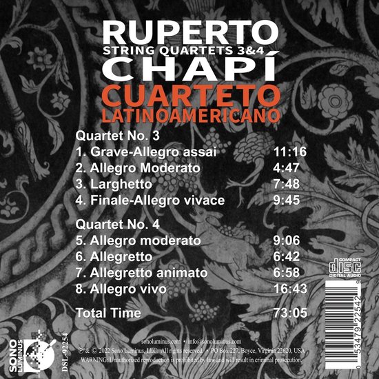 Cuarteto Latinoamericano - Ruperto Chapí: String Quartets 3 & 4 (CD ...