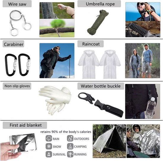 Survival kit | Zwart | 40-Delig | Noodpakket met EHBO | Nederlandse ...
