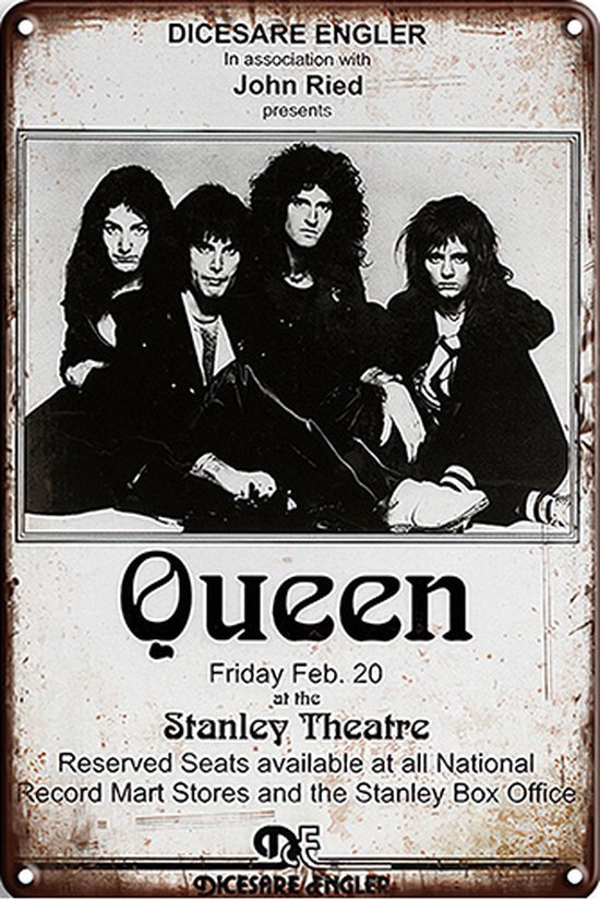 Signs-USA - Concert Sign - metaal - Queen-Stanley Theatre - 20 x 30 cm ...