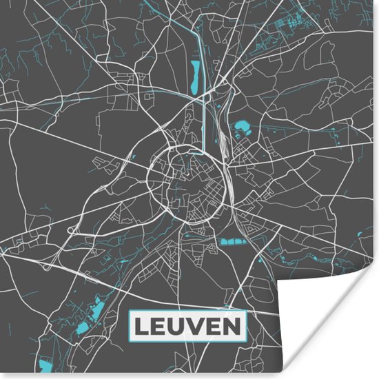 Poster België – Leuven – Stadskaart – Kaart – Blauw – Plattegrond ...